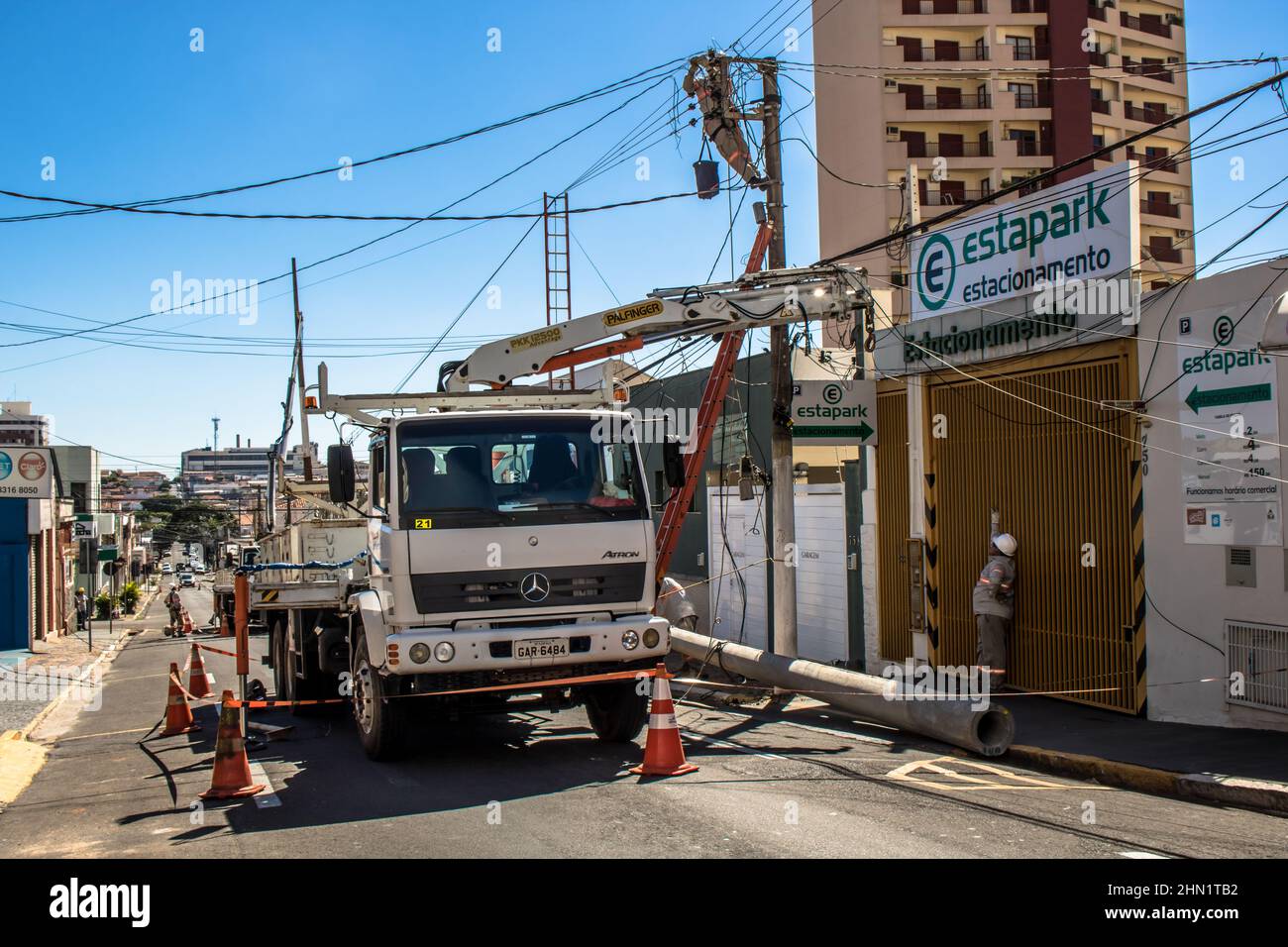 Power transmission line power pole safety net hi-res stock photography ...