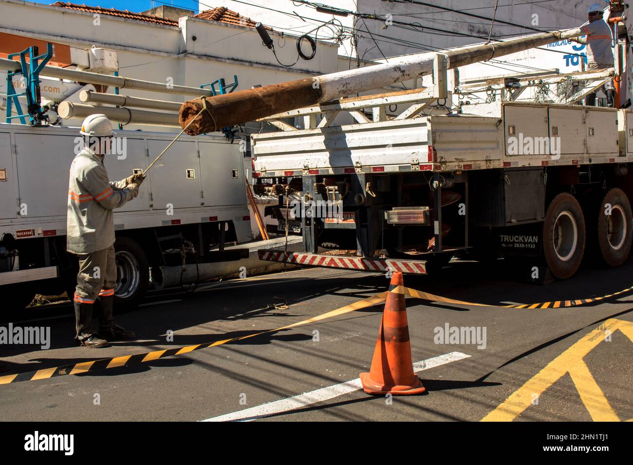 Power transmission line power pole safety net hi-res stock photography ...
