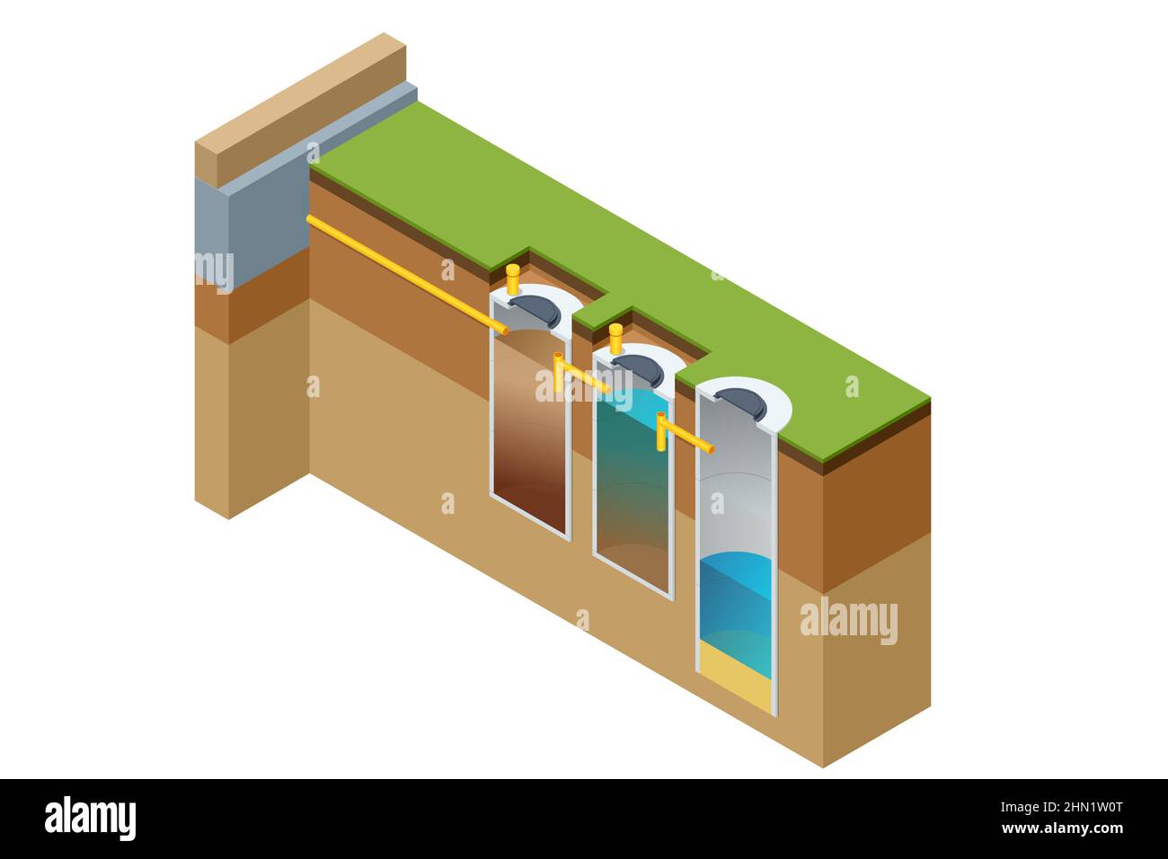 Isometric Septic Tank. Underground chamber made of concrete, fiberglass ...