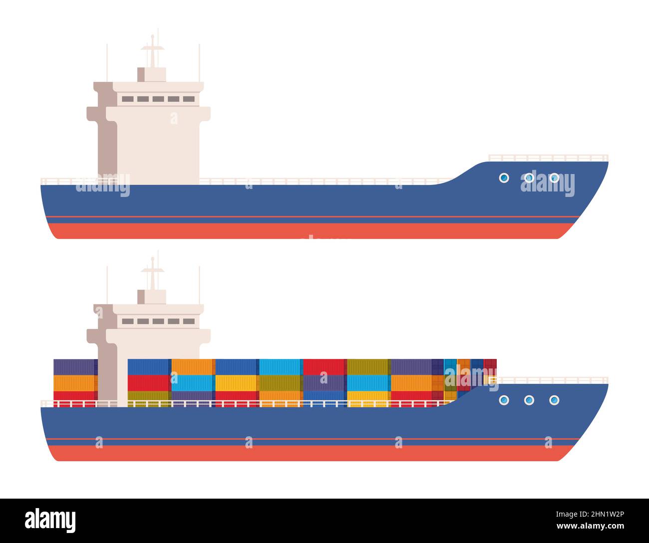 Cargo ship with containers and empty. Delivery, transportation ...