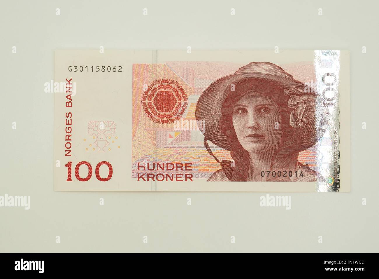 one hundred (100) crown banknote, Norwegian krone (NOK) Norway ...