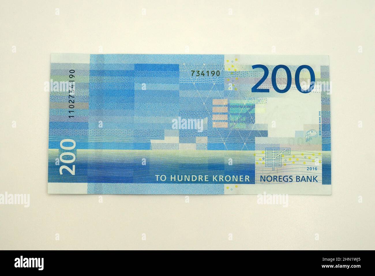 two hundred (200) crown banknote, Norwegian krone (NOK) Norway ...