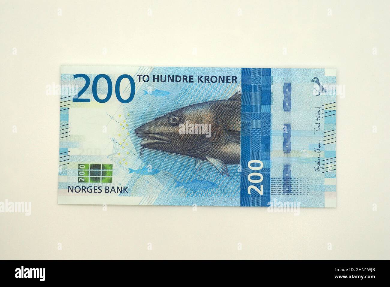 two hundred (200) crown banknote, Norwegian krone (NOK) Norway ...