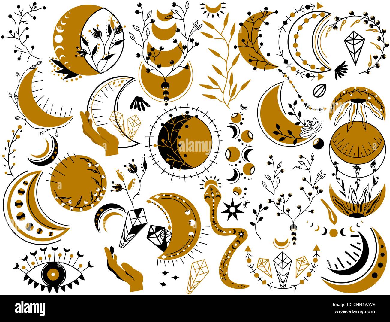 Celestial Moon phase. Mystical heavenly moon, mystic eyes, crystal ...