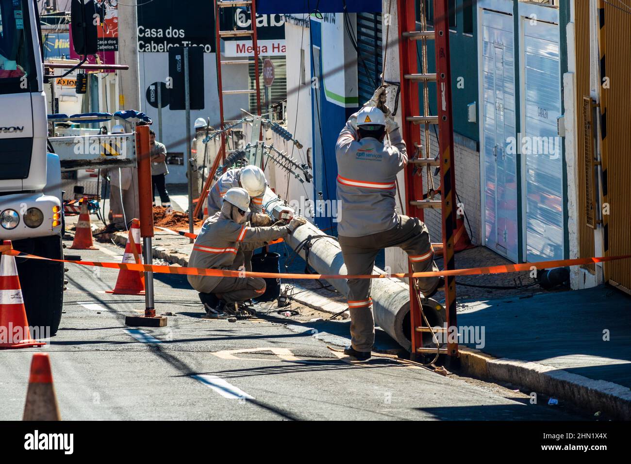 Power transmission line power pole safety net hi-res stock photography ...