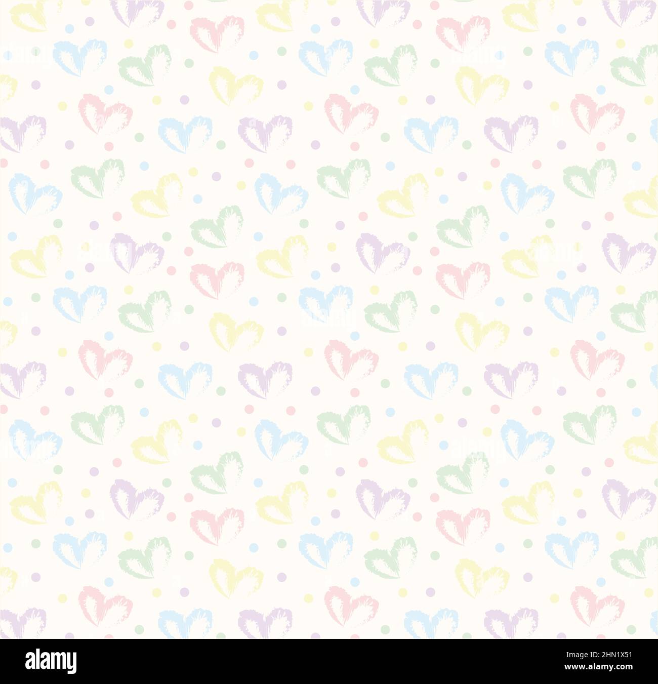 Seamless pattern of hand drawn simple hearts in pastel rainbow colors ...