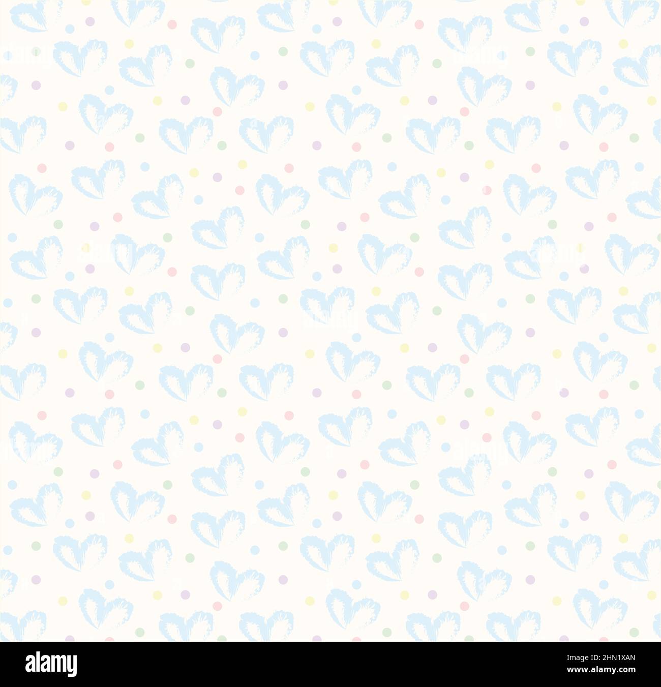 Seamless pattern of hand drawn simple hearts in blue on beige and ...