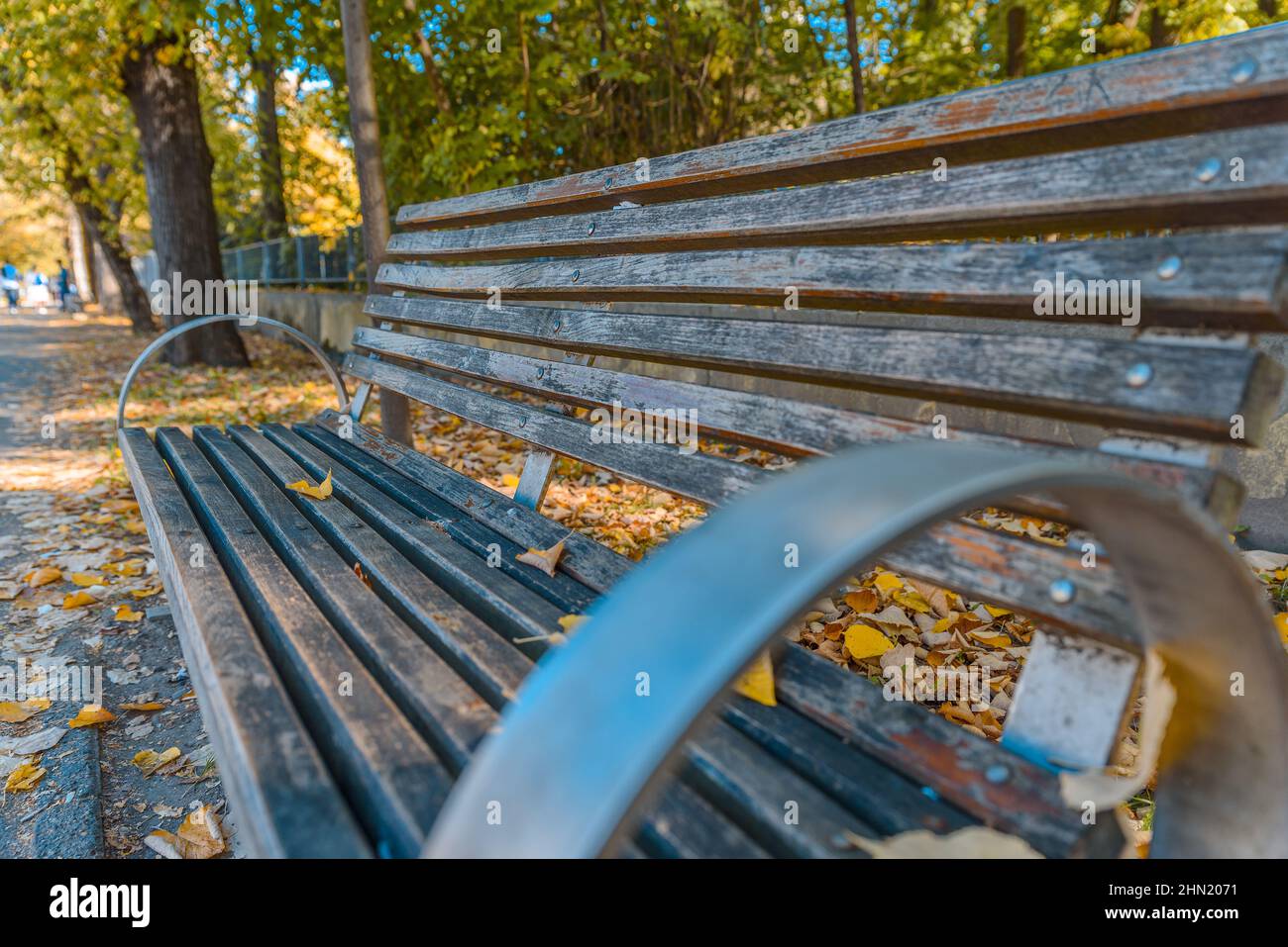 Wooden bench with concrete on city street in the park hi-res stock ...