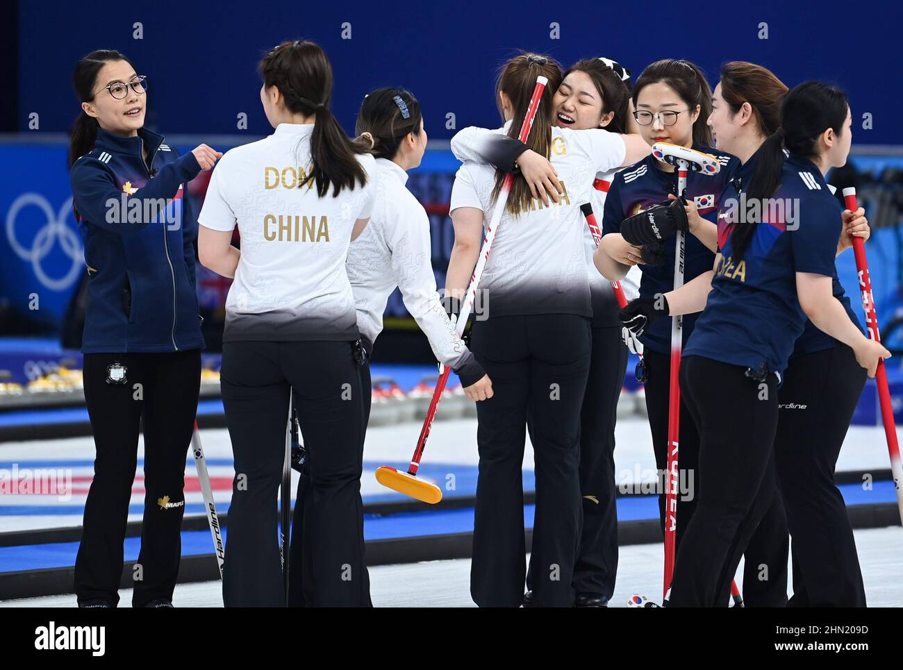 Beijing, China. 13th Feb, 2022. Athletes of China celebrate after the ...