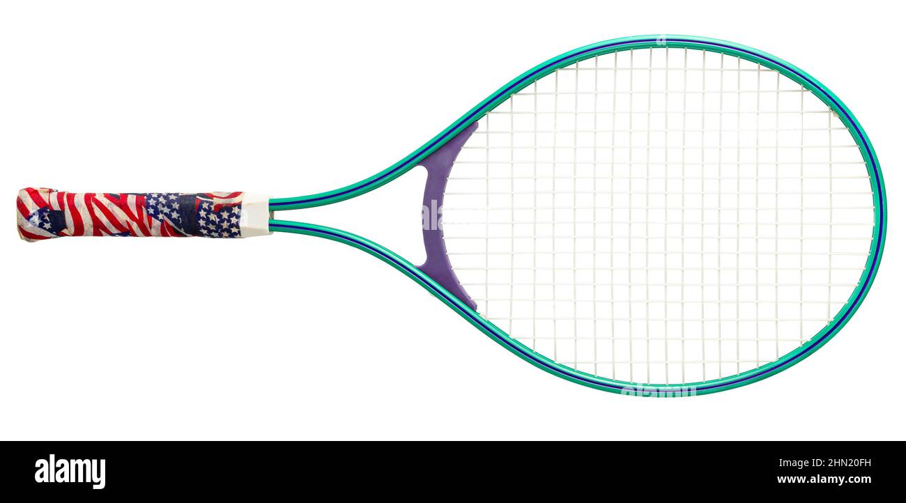 Tennis racket close-up. Isolate on a white background Stock Photo - Alamy