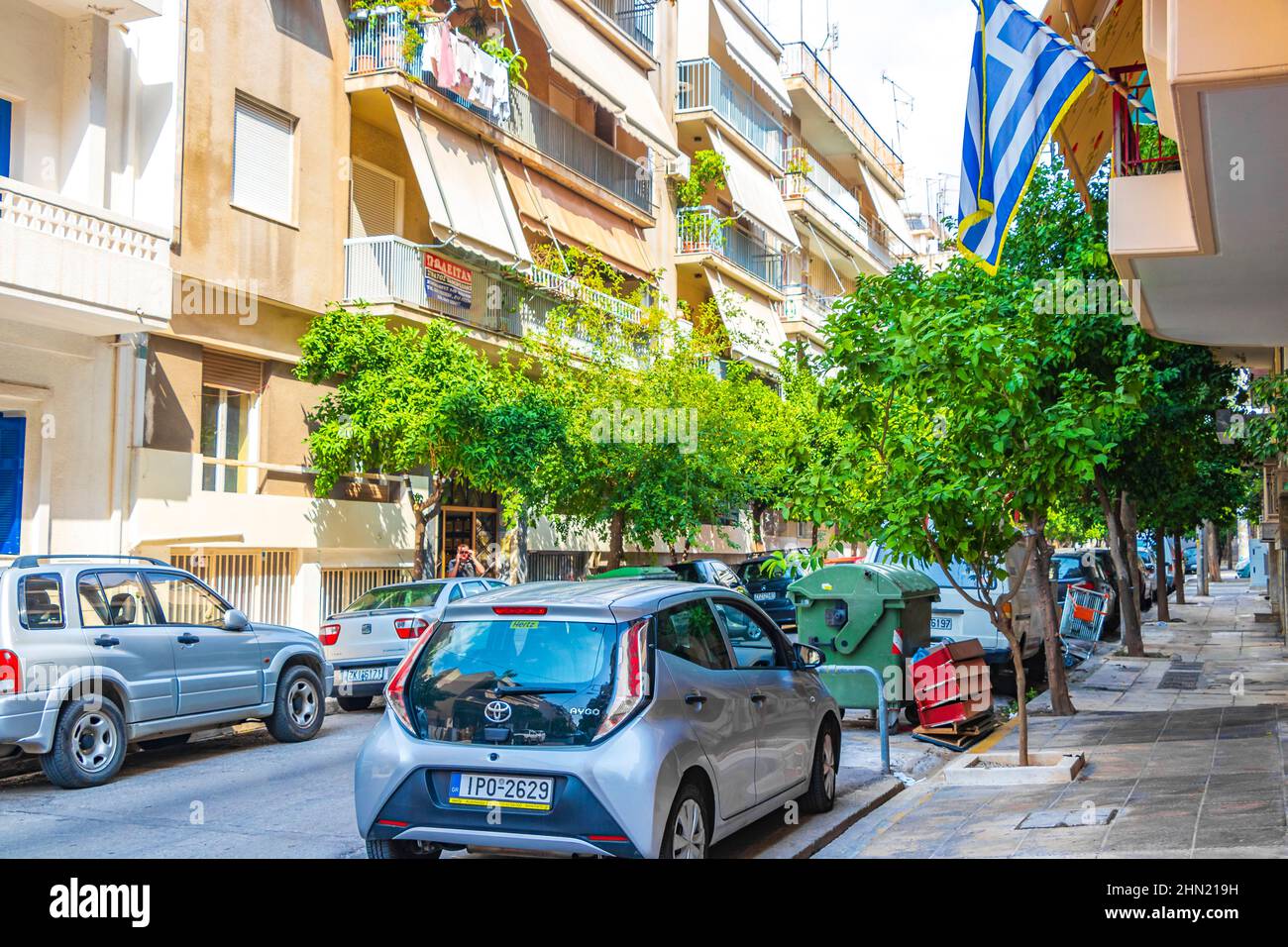 Athens Greece 04. October 2018 Typical street road buildings cars and ...