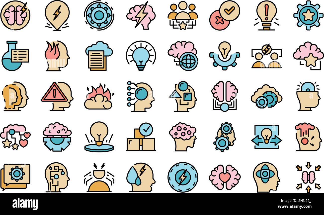 Critical thinking icons set outline vector. Think brain. Mind ...