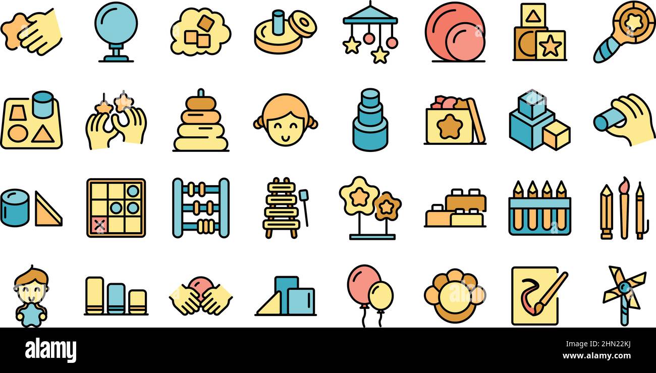 Fine motor skills icons set outline vector. Kids development. Childhood ...