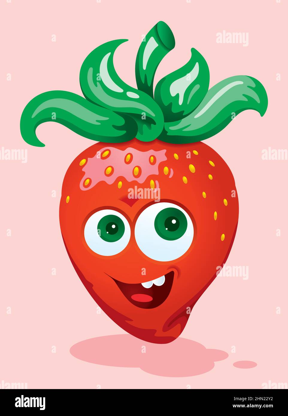 Strawberry, cartoon character. Cheerful, cute red berry on a pink ...