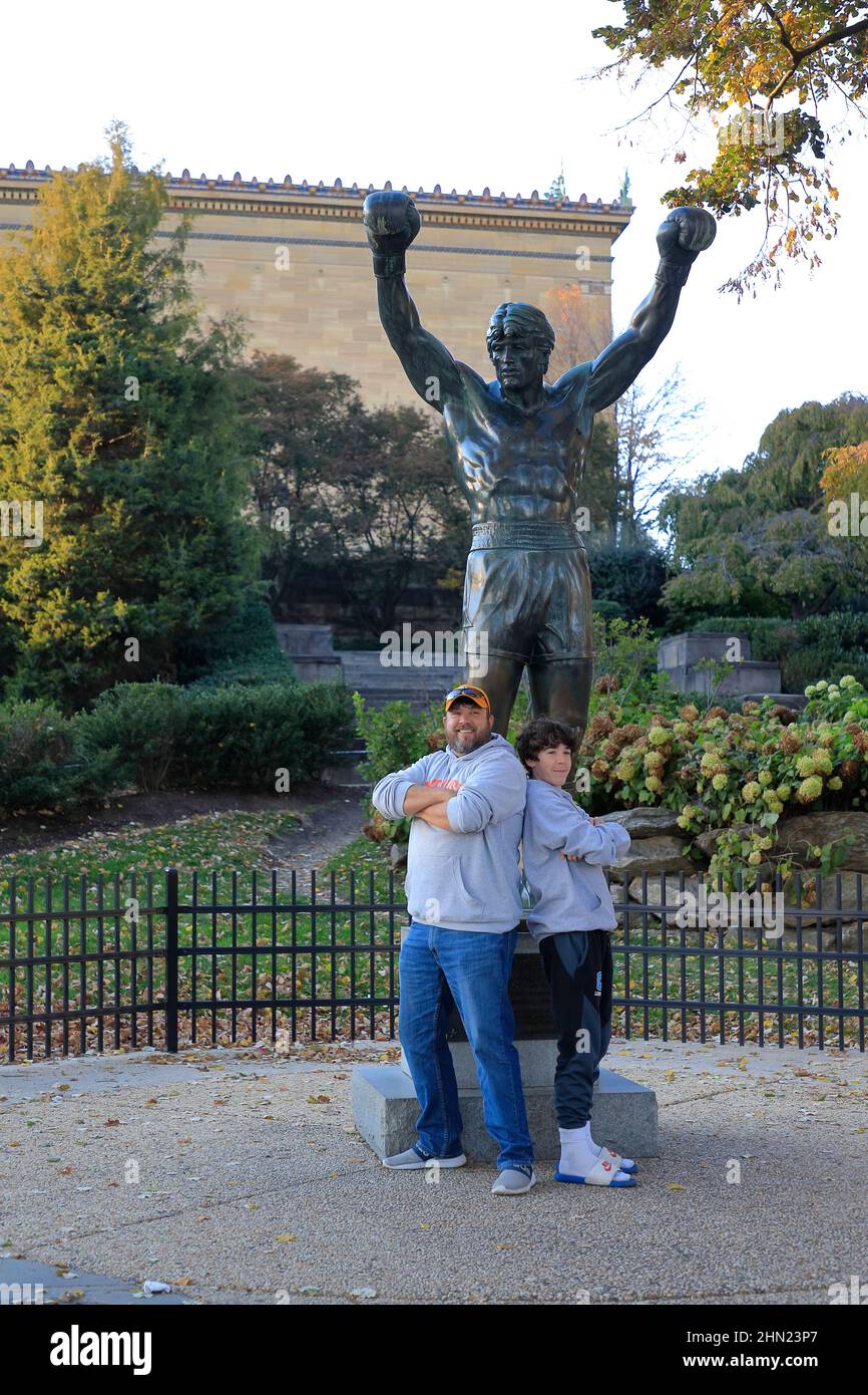 Tourists having photos taken in front of the Rocky Statue at ...