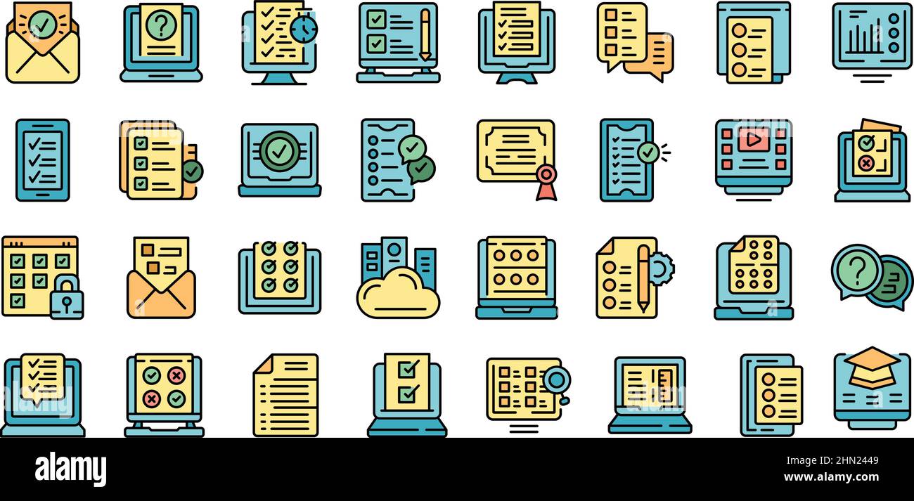 Online exam icons set outline vector. Study class. Exam test Stock ...