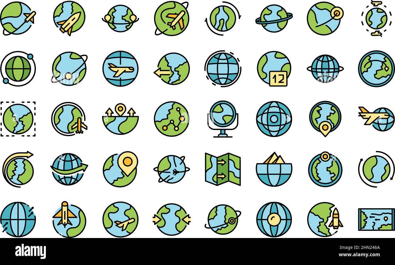 Around the world icons set outline vector. Globe world. Arrow wire ...