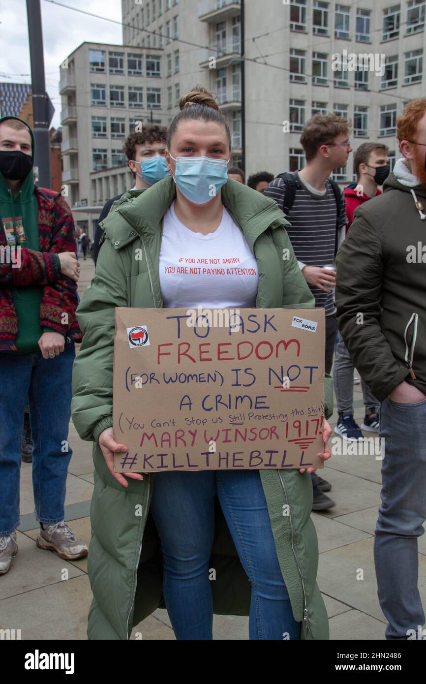Female Protester with a sign Stock Photo - Alamy