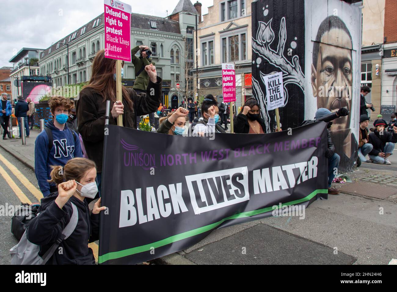 Manchester Black Lives Matter protest banner Stock Photo - Alamy