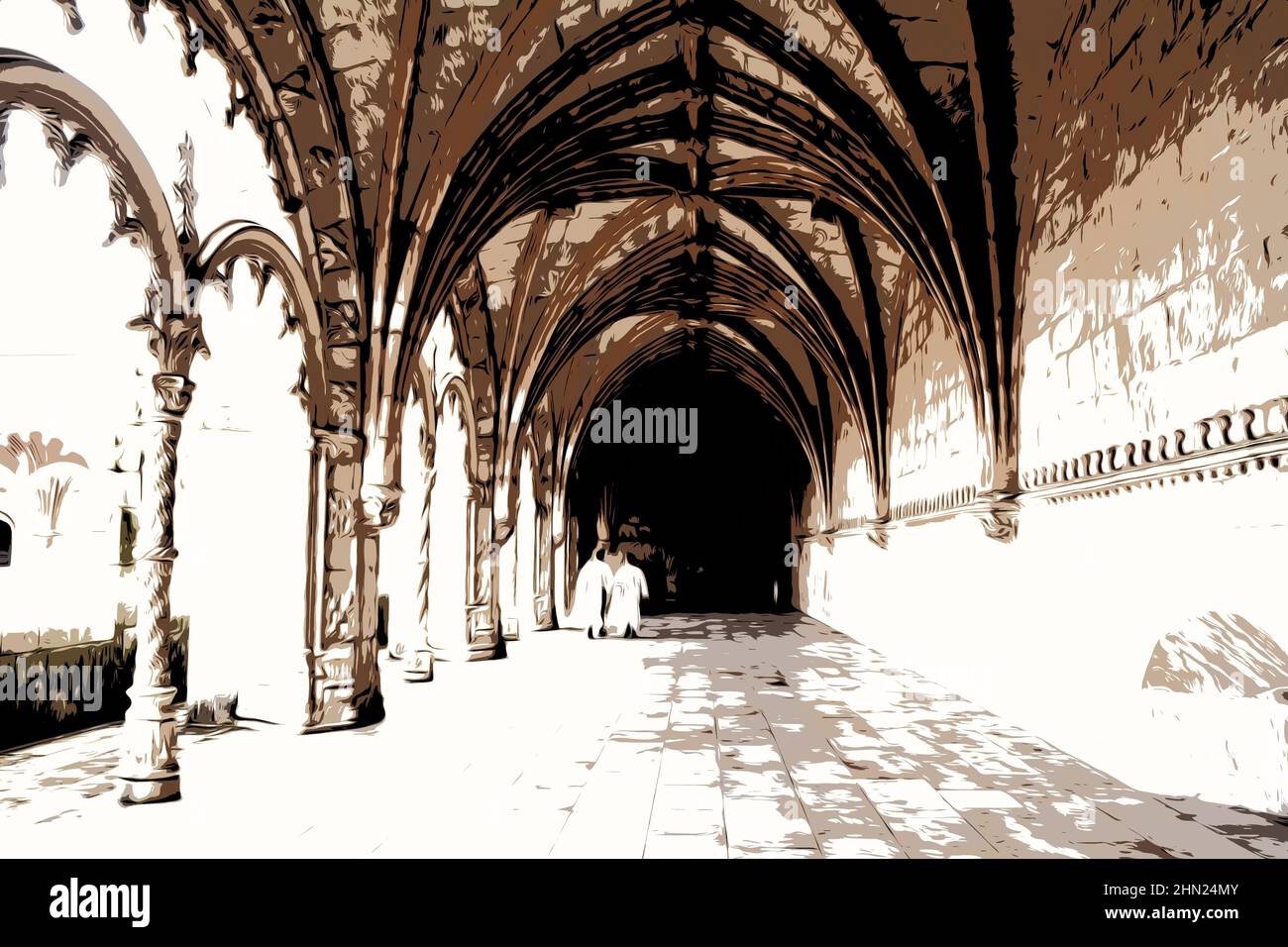 Image of arch of arches inside the building, sunny afternoon, Lisbon ...