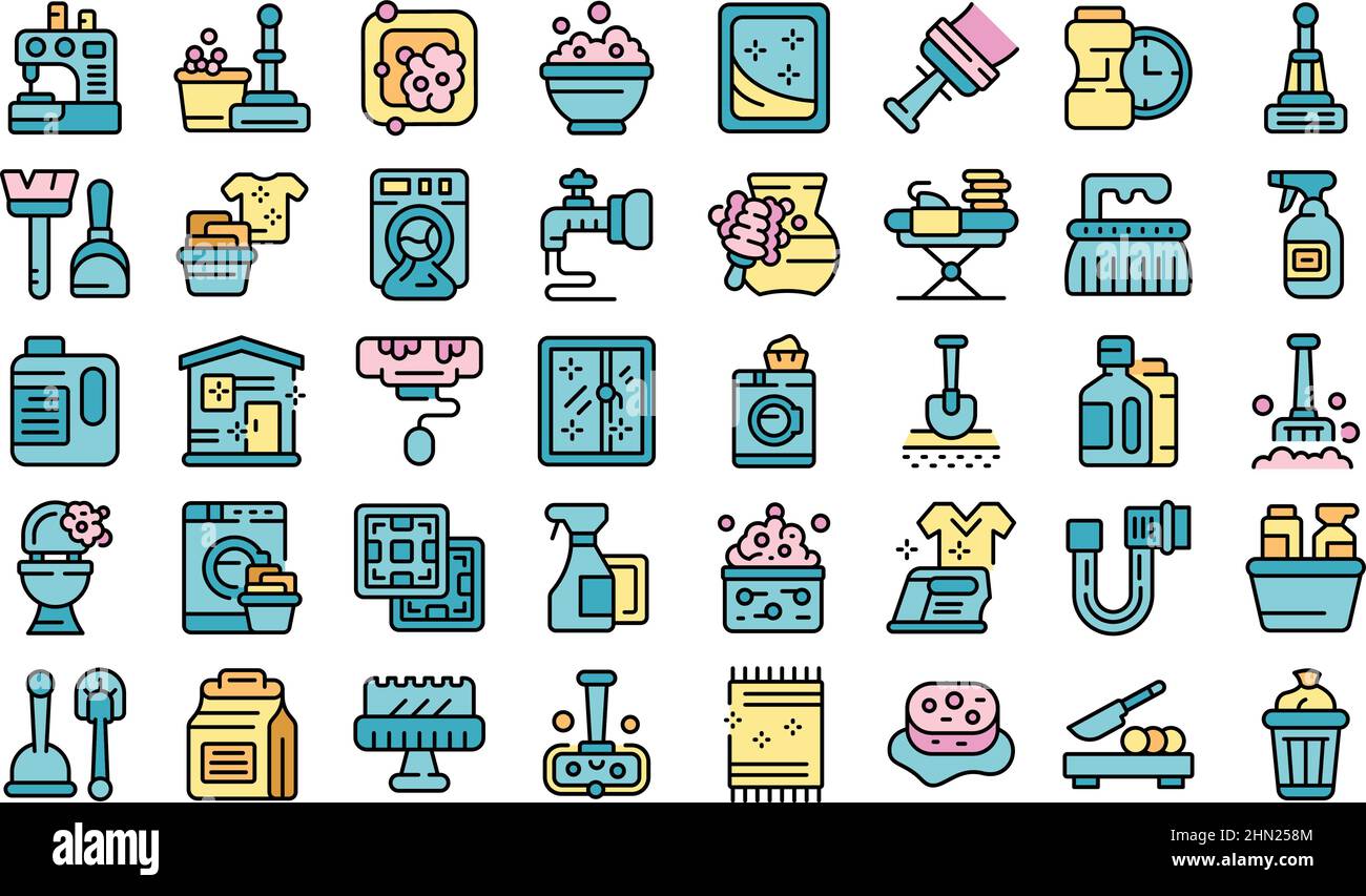 Household occupations icons set outline vector. Clean surface. Sanitary ...