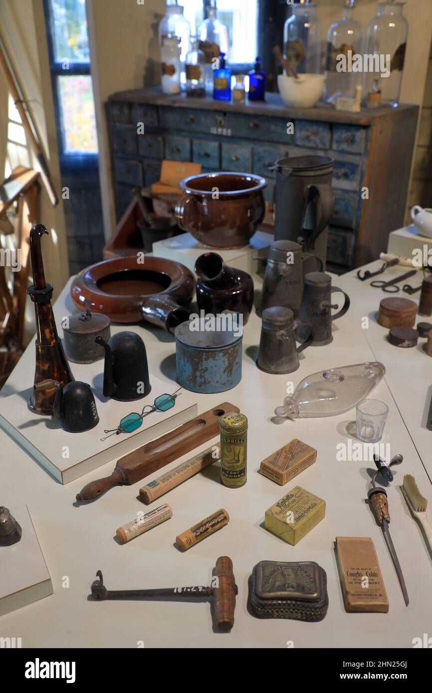 Antique medical instruments collection display in Mercer Museum ...