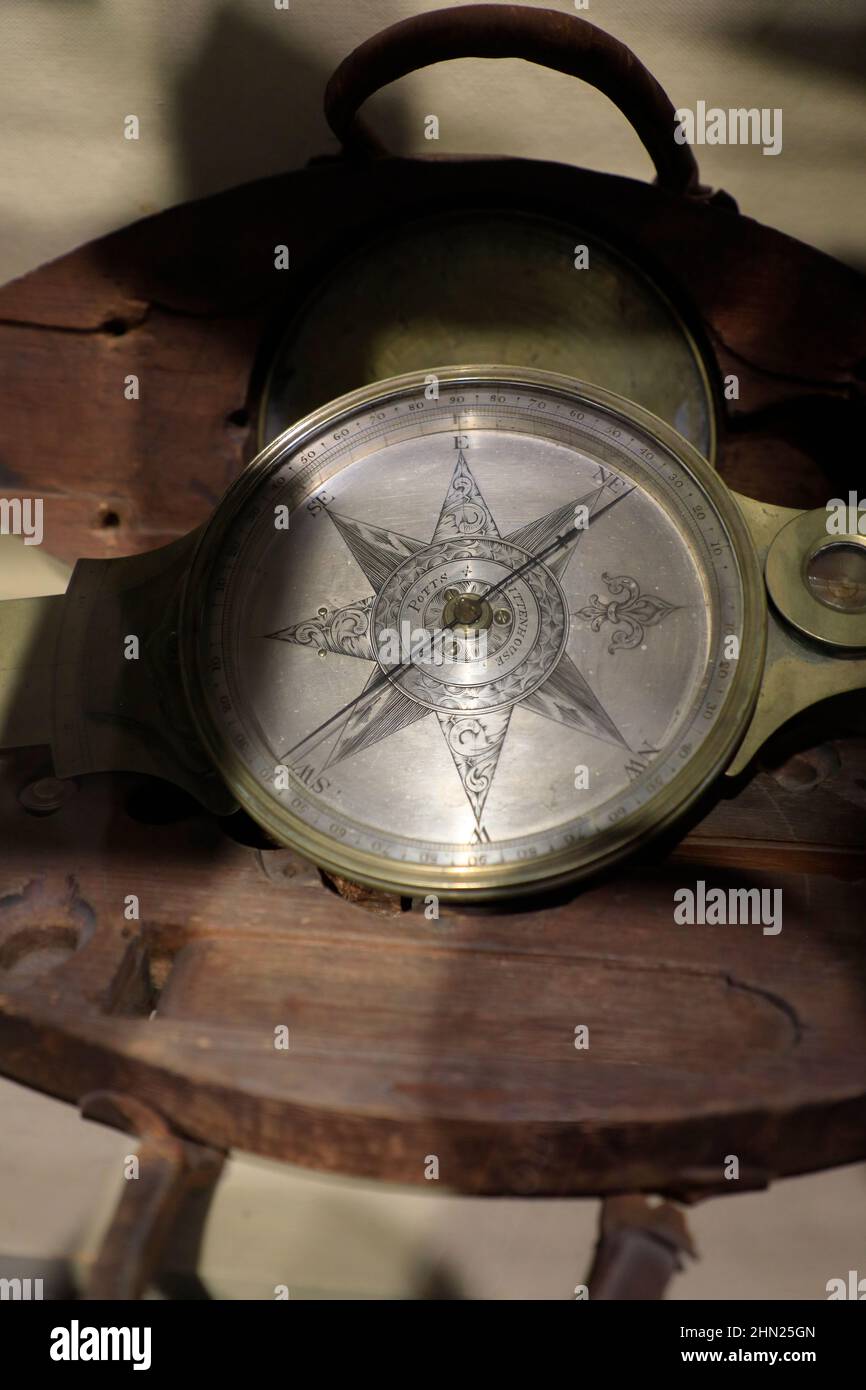 Antique metal compass display in Mercer Museum & Library.Doylestown ...