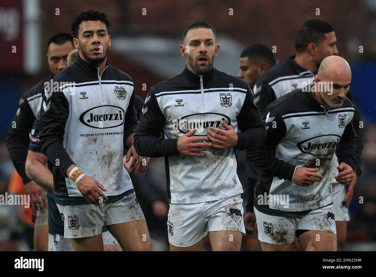 Luke Gale #7 of Hull FC leads his team back to the dressing room after ...
