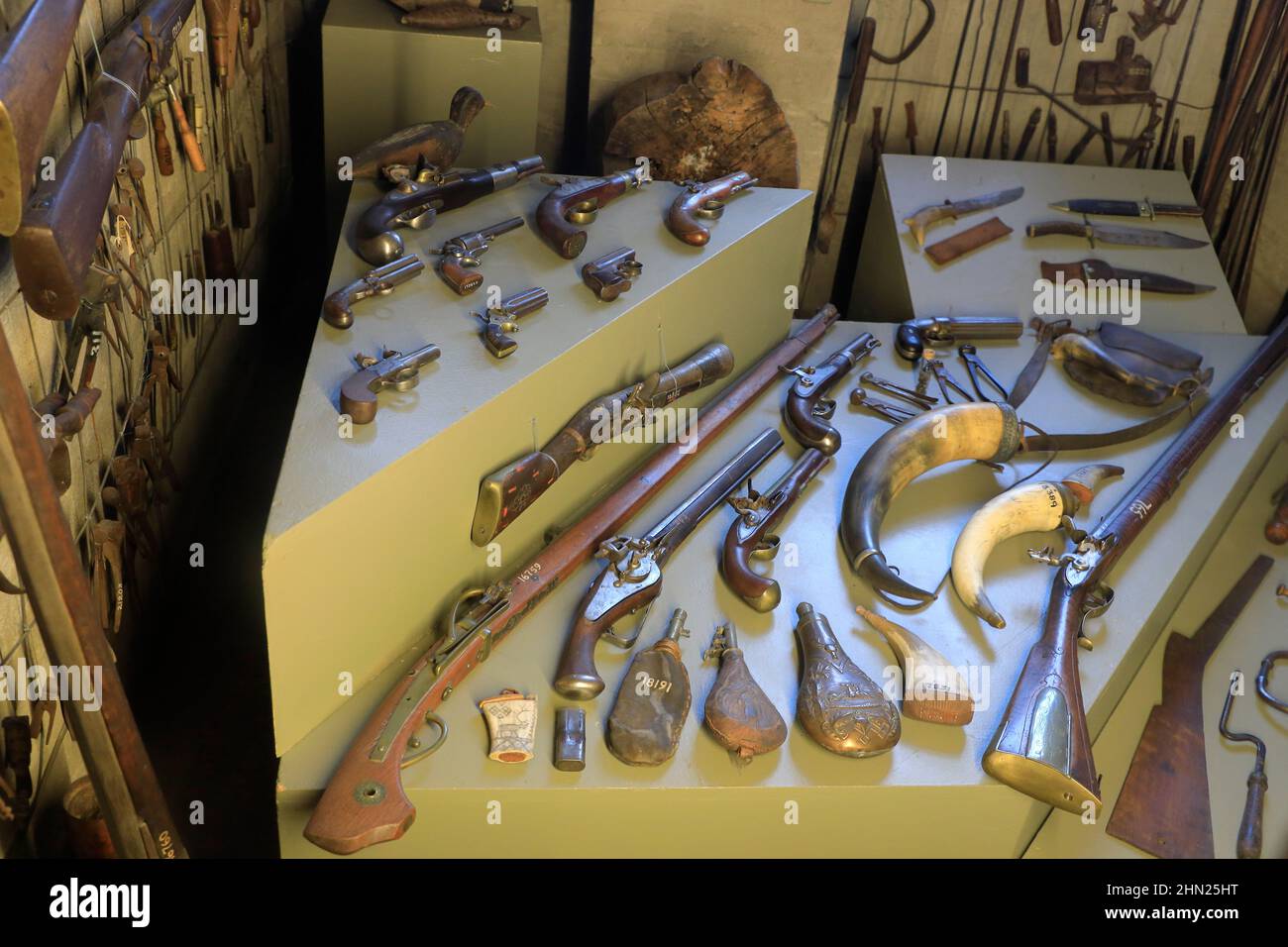 Antique firearms display in Mercer Museum & Library.Doylestown ...