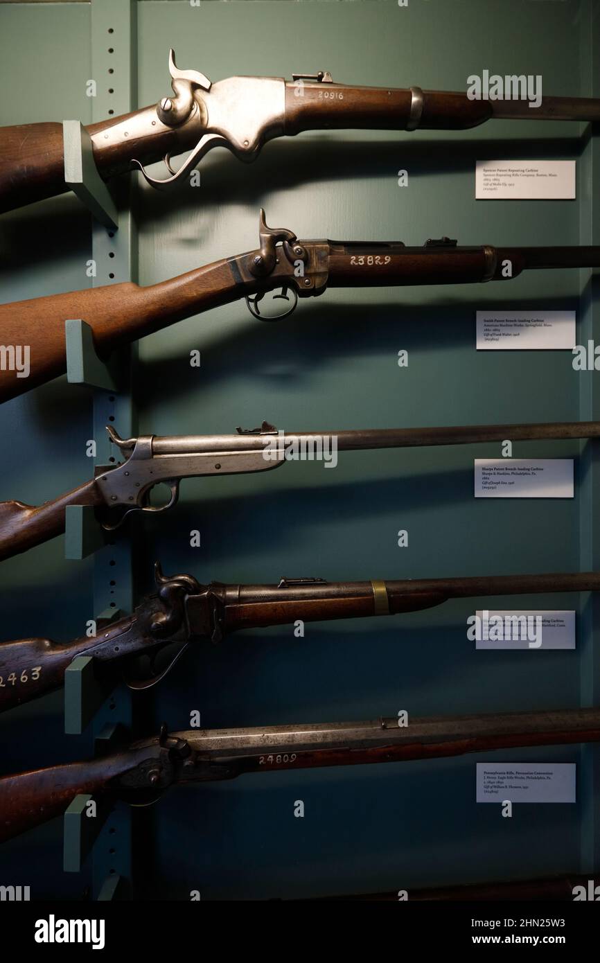 Firearms collection display in Mercer Museum & Library.Doylestown ...