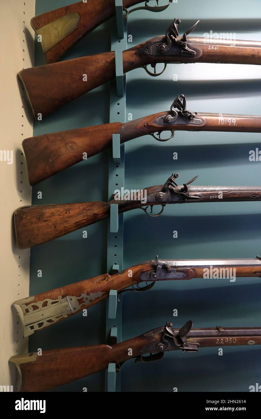 Firearms collection display in Mercer Museum & Library.Doylestown ...