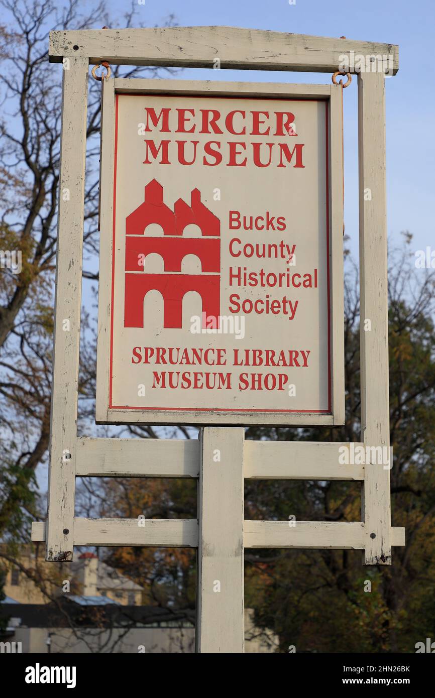 Wooden sign of Mercer Museum Bucks County Historical Society Spruance ...
