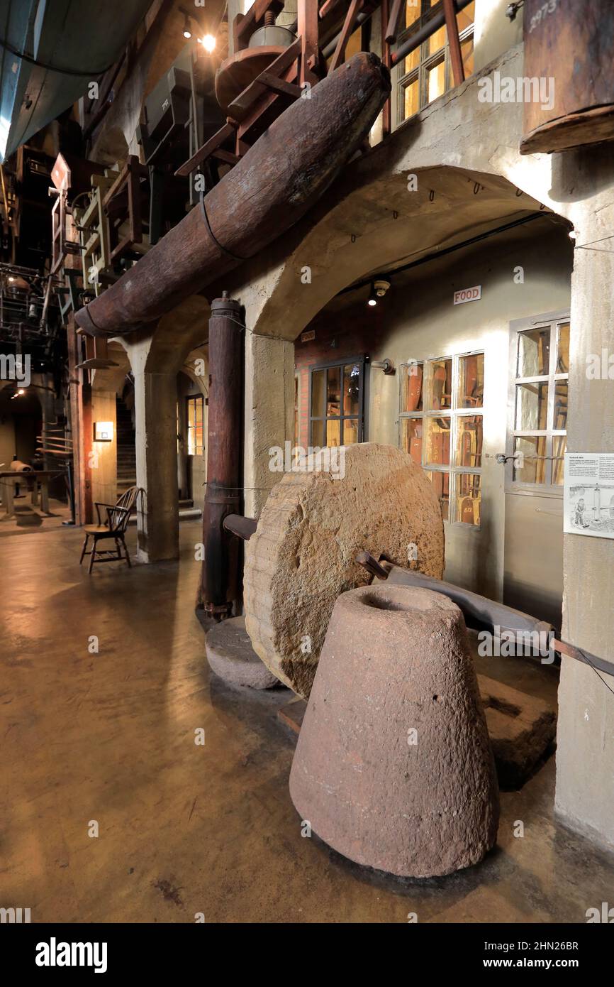 The interior view of Mercer Museum and Library with artifacts, tools ...