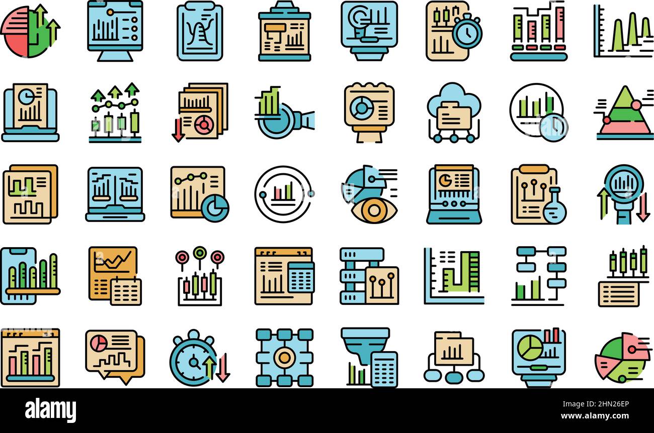 Data analysis icons set outline vector. Statistics chart. Business ...