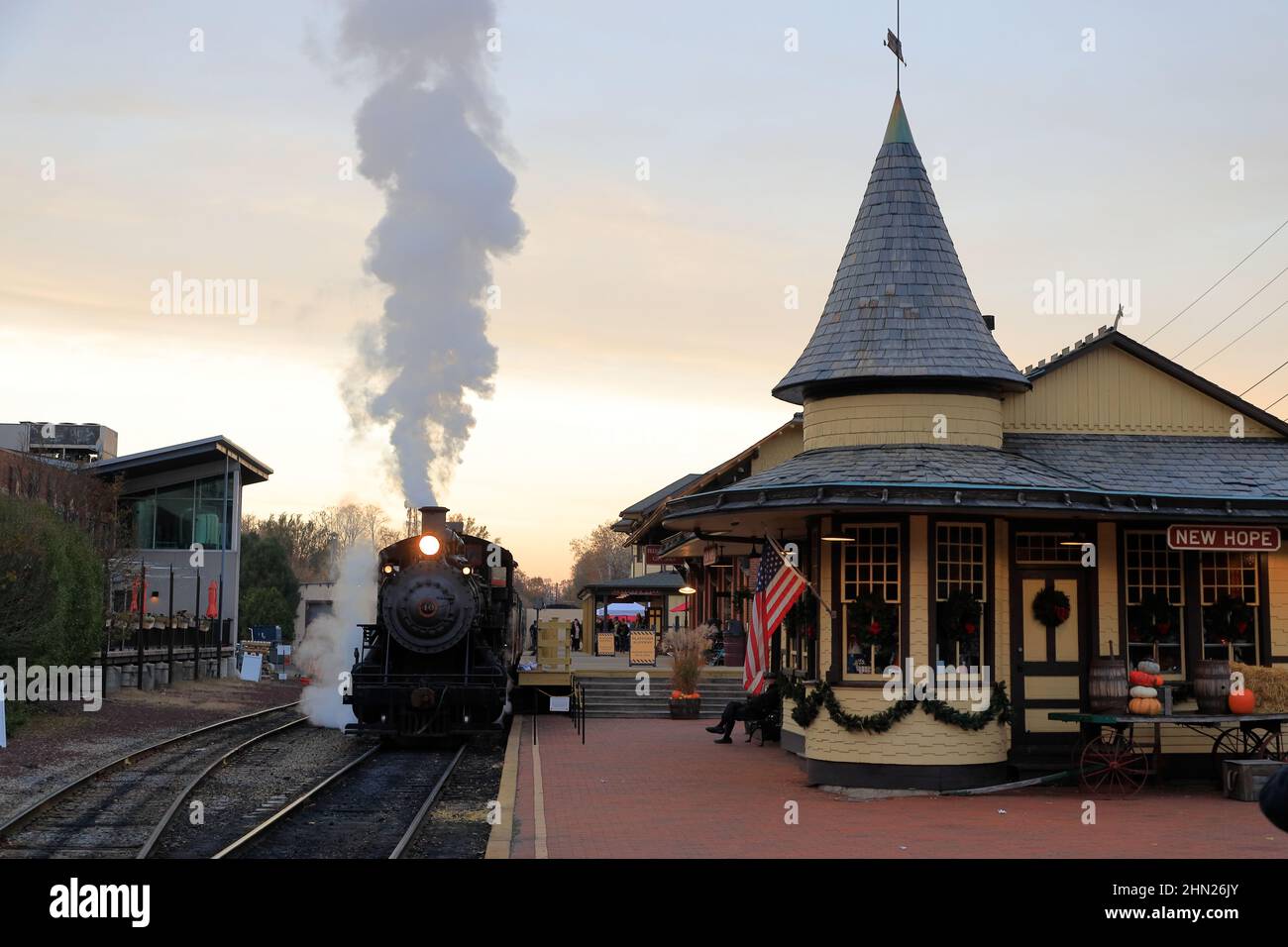 Steam locomotive at New Hope Railroad Heritage Station during dusk.New ...
