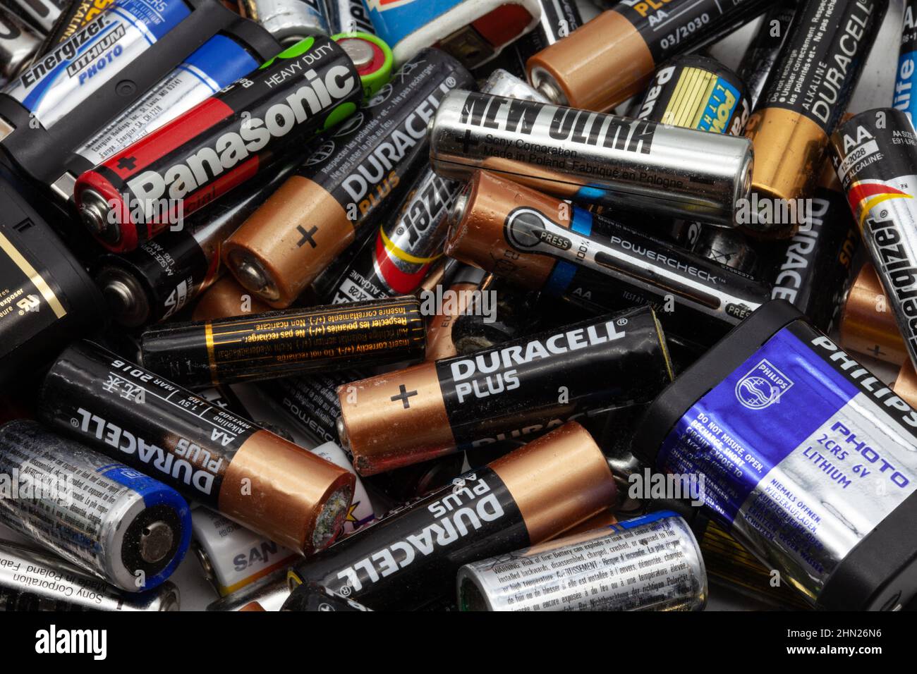 Pile of old domestic batteries Stock Photo - Alamy
