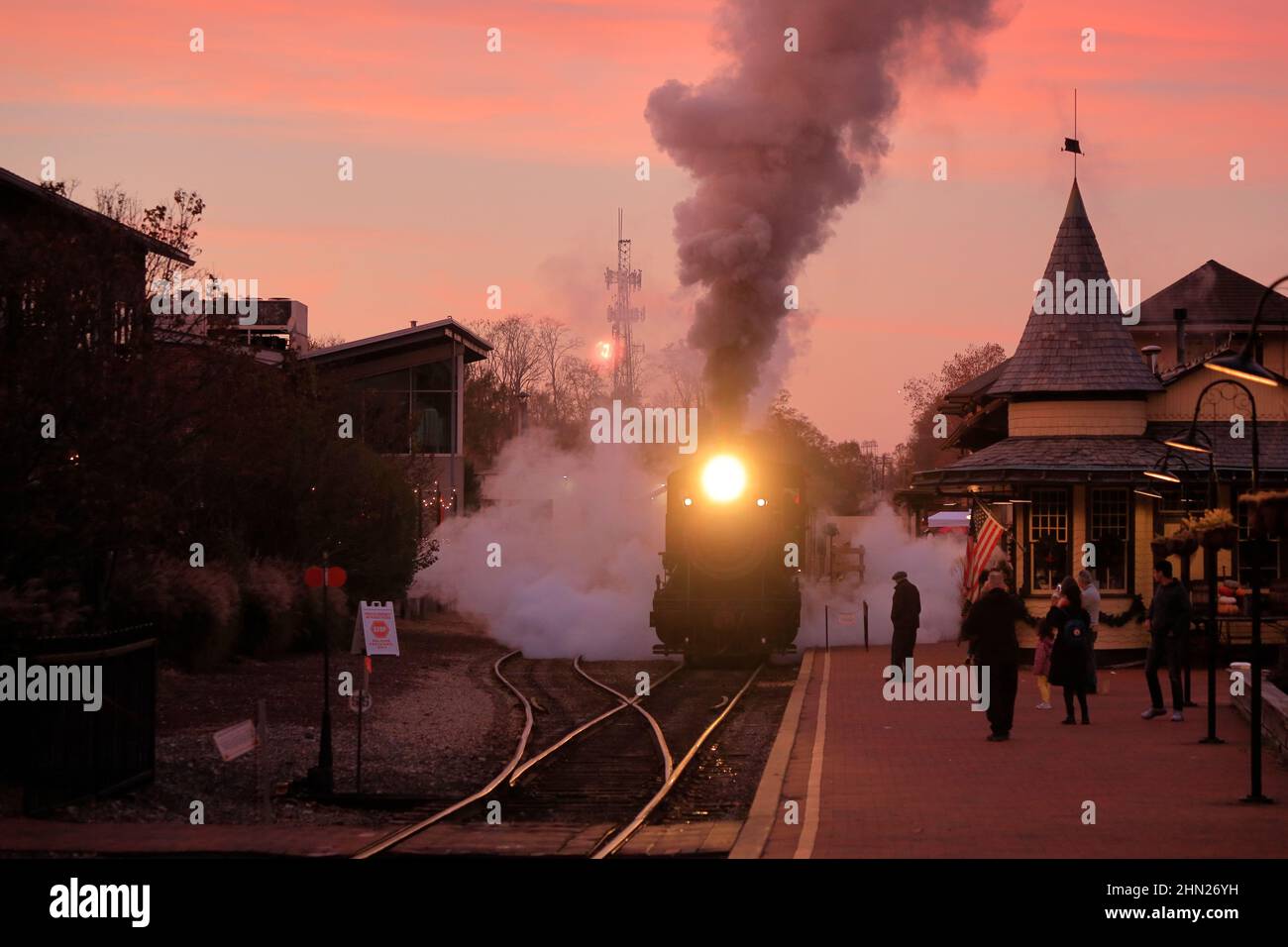 Steam locomotive at New Hope Railroad Heritage Station during dusk.New ...
