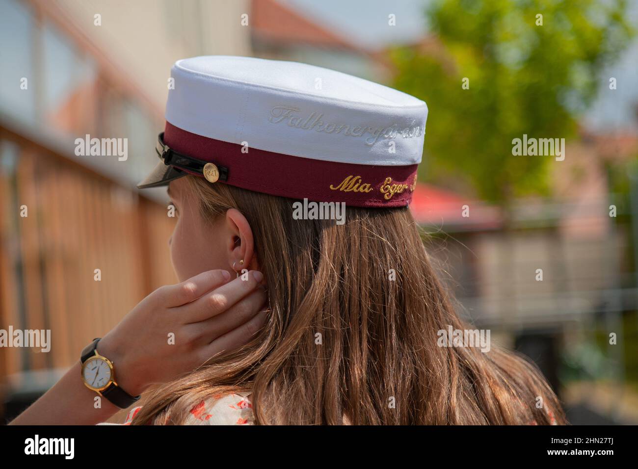 Closeup of a girl graduating from gymnasium In Denmark Stock Photo - Alamy