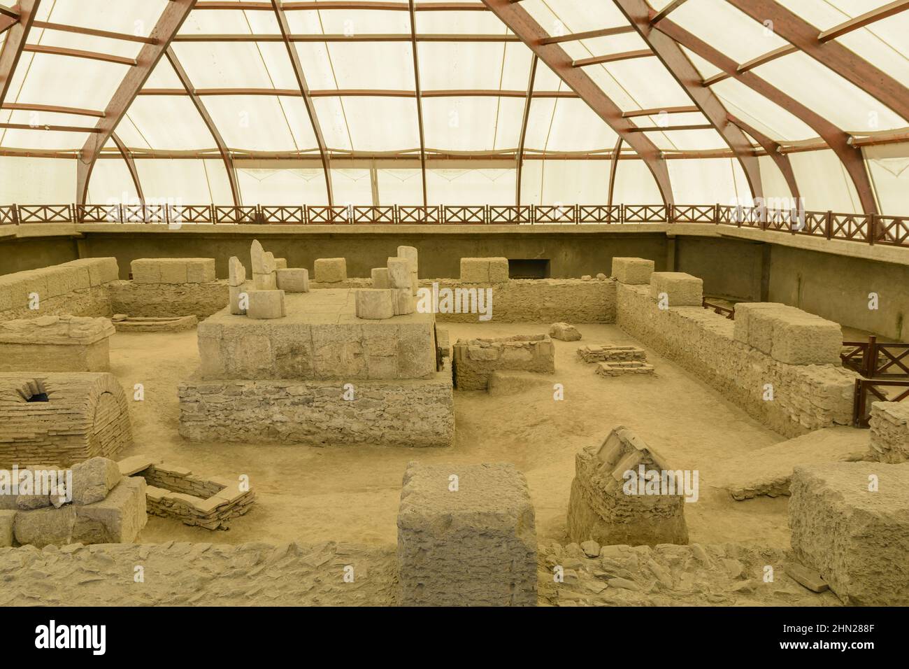 KOSTOLAC, SERBIA - JULY 21, 2019 Museum of RomanTomb of a stonework ...