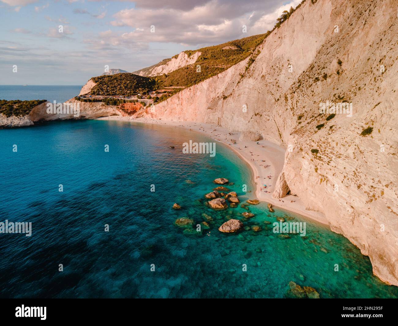 aerial view of porto katsiki beach lefkada island Greece summer ...