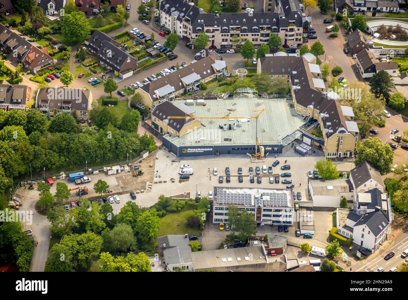 Aerial view, Saarn-Center construction site and new building Edeka ...