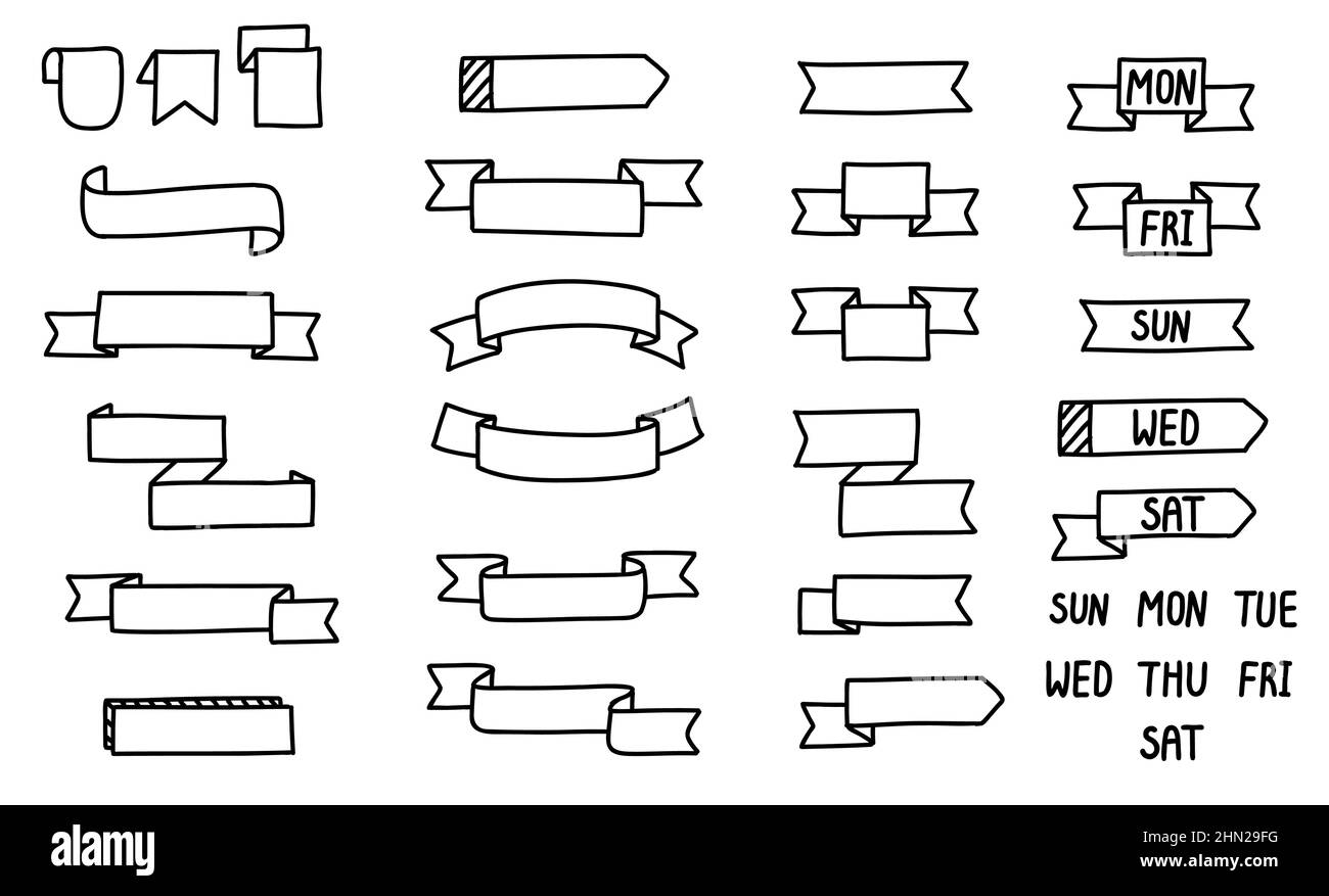 Doodle bullet journal labels. Hand drawn dairy elements. Vector ...
