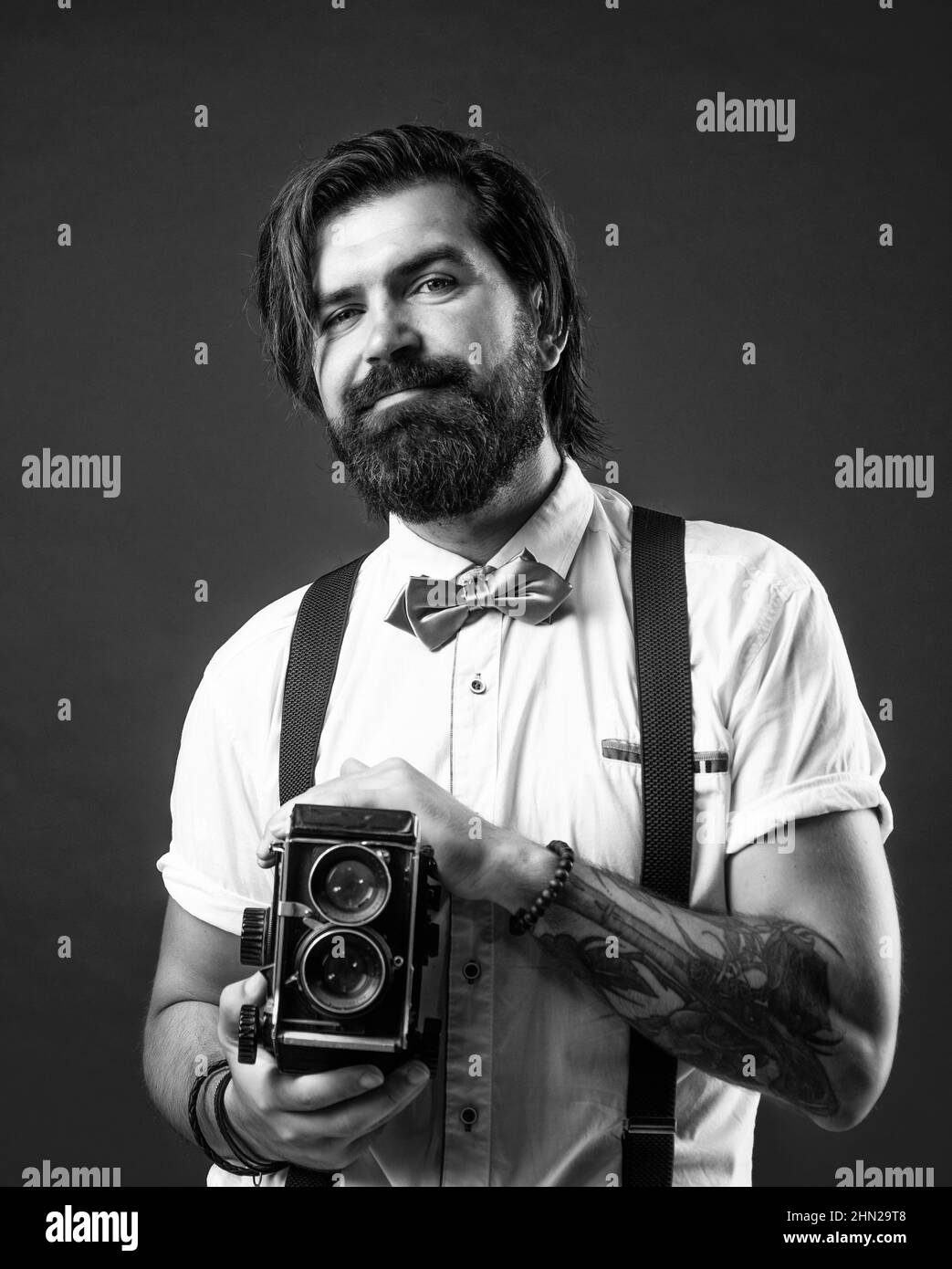 Suspenders man style mature Black and White Stock Photos & Images - Alamy