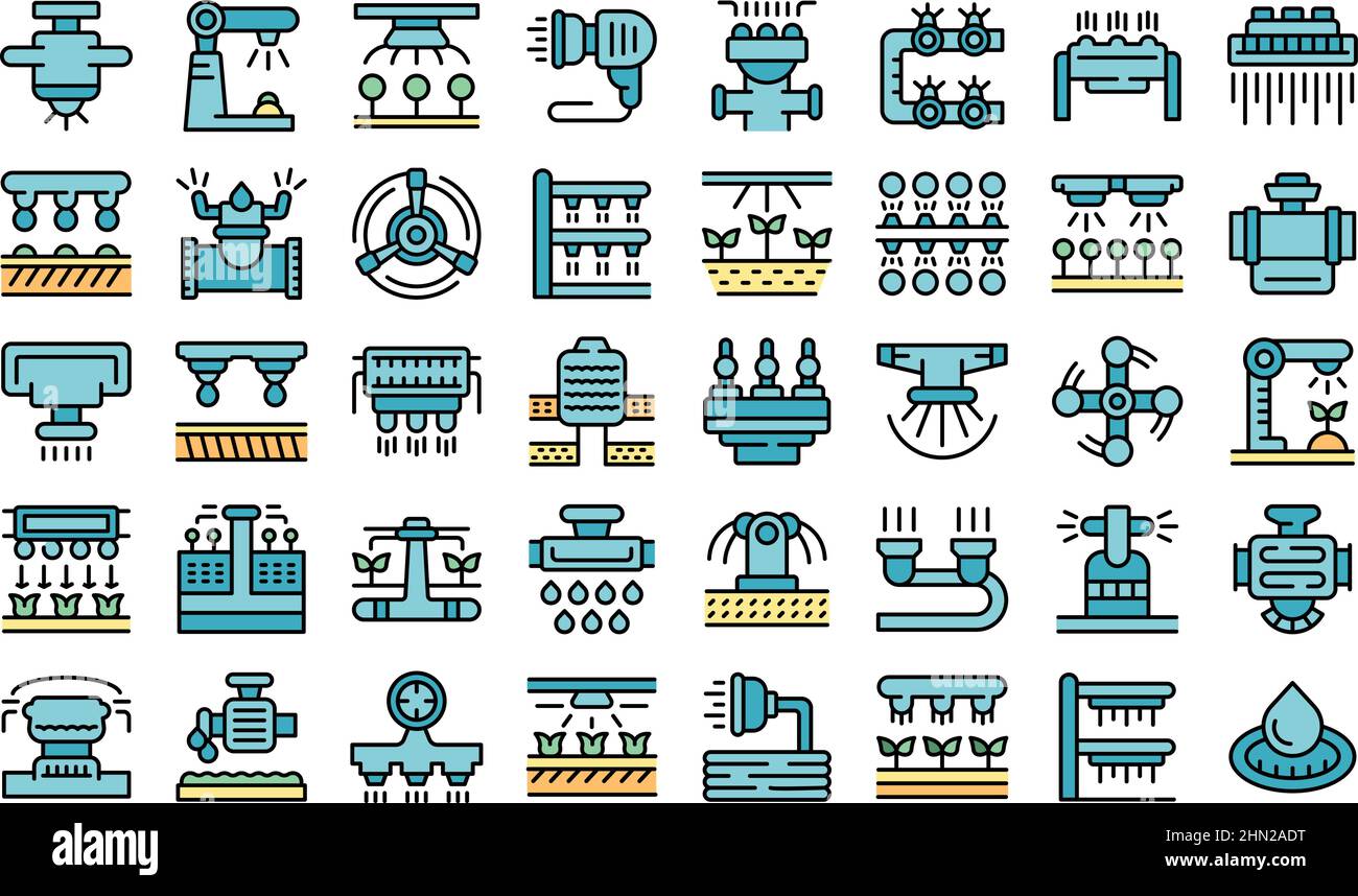 Irrigation system icons set outline vector. Agriculture farming. Smart ...