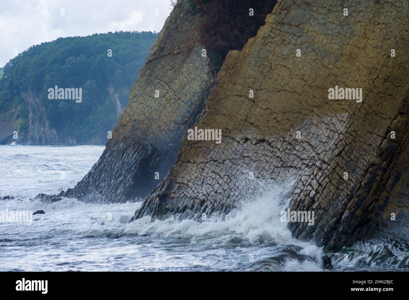 Seascape, Sunset Sundown at Sea Storm, Big Waves hit the rocks at beach ...