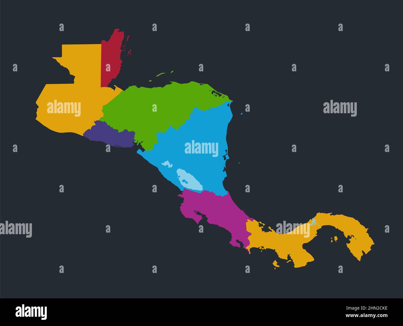 Infographics Central America map, flat design colors, individual states ...