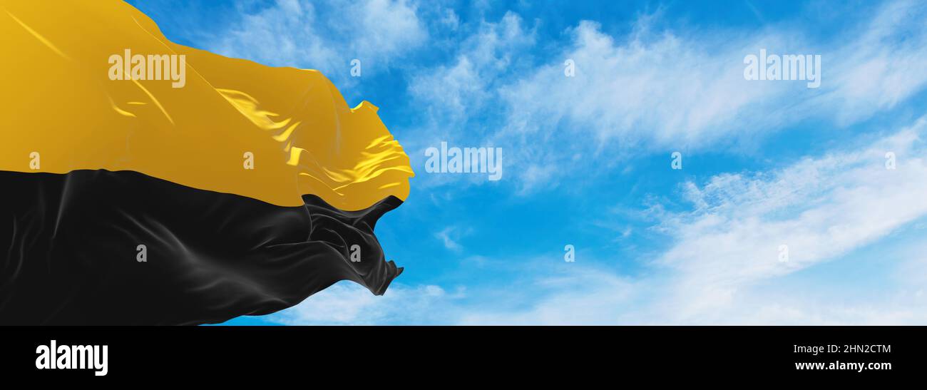 flag of Saxony Anhalt at cloudy sky background on sunset, panoramic ...