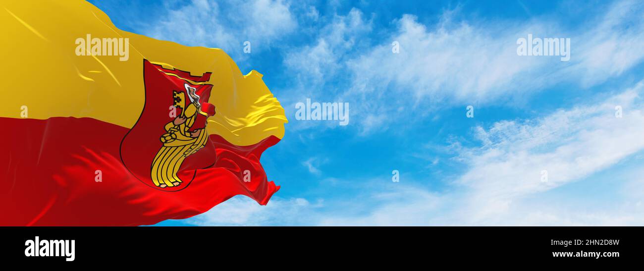 flag of Trier at cloudy sky background on sunset, panoramic view ...