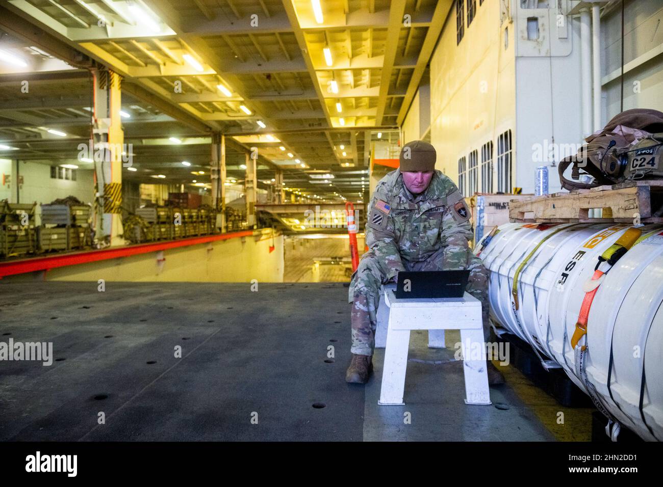 Gdynia, Poland. 13th Feb, 2022. US Army soldier seen working on the ARC ...