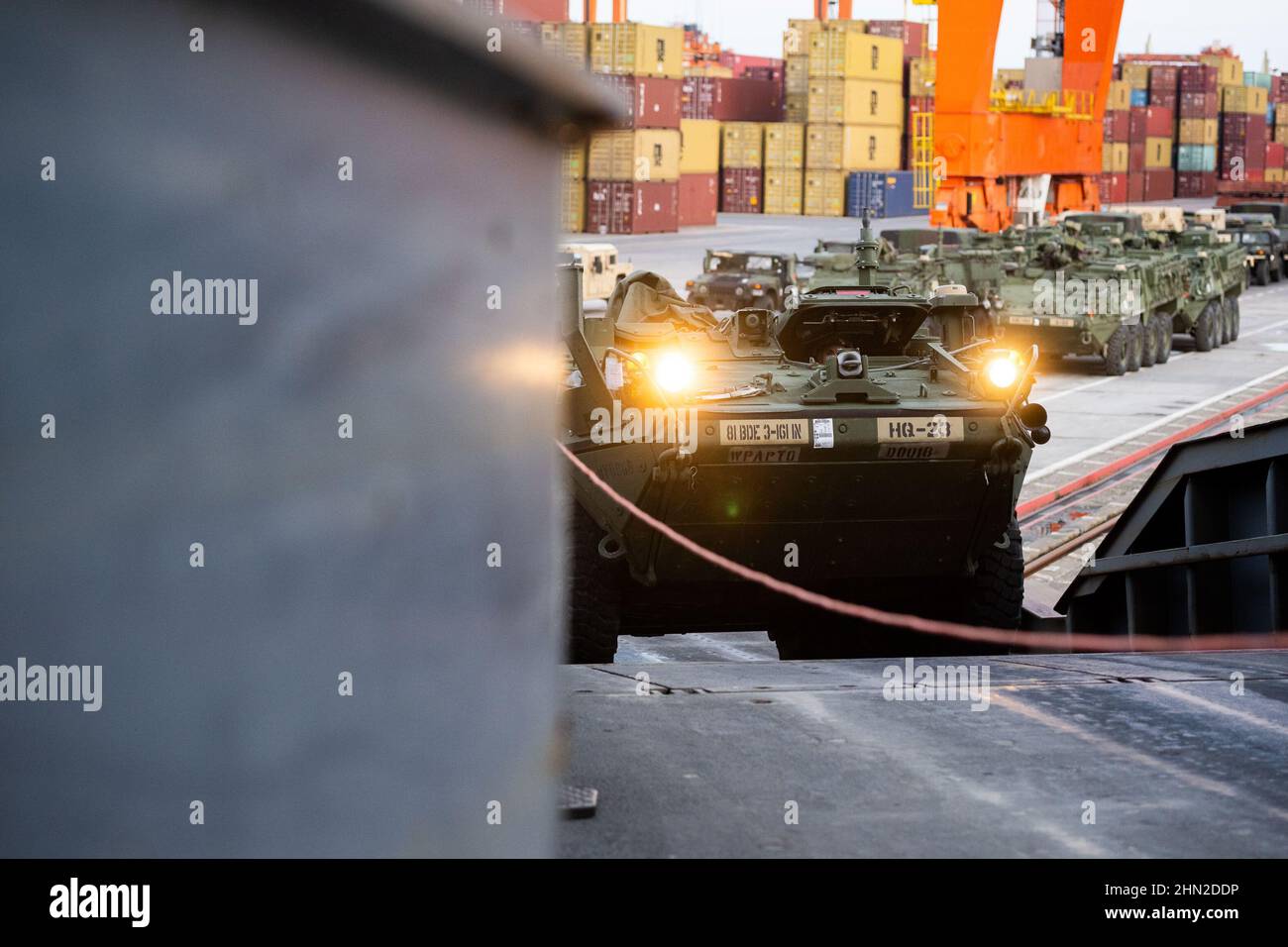 Gdynia, Poland. 13th Feb, 2022. US Army Stryker seen moving towards the ...